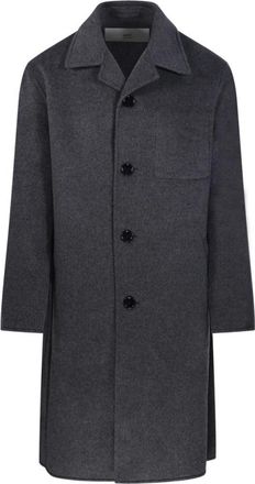Ami Homme, Manteaux, Gris, Taille: M Manteau Quatre Boutons en Cachemire Double Face