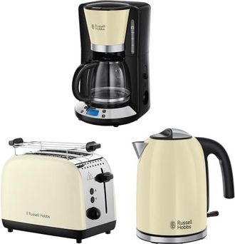 Russell Hobbs Frühstücksset Colours+ Creme: Kaffeemaschine 24033-56 [Digitaler Timer] + Wasserkocher 20415-70 [1,7l, 2400 W] + Toaster 26551-56 [für 2 Scheiben], Fr