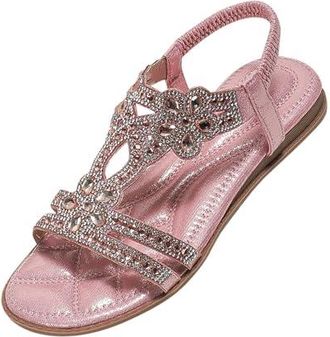 Generic Sandales Femme Grande Taille Plates Boho Strass Élégantes Été Slip On Sandales Légères Élastiques À Bride Extérieur Plage Vacances Confortables 35