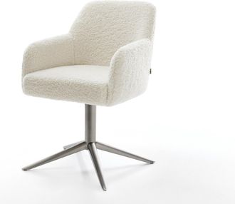 DELIFE Drehstuhl Greg-Flex Teddystoff Beige Fu&szlig;kreuz Graphit 360&deg; drehbar Wippfunktion Taschenfederkern, Esszimmerst&uuml;hle