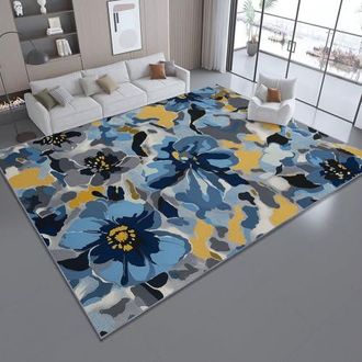 Generic Tapis Rond Salon 160 x 230 cm, Lavable Antid&eacute;rapant Tapis, Moderne Camouflage Plantes Fleurs Imprim&eacute; Carpette pour la Chambre la Salle &agrave; Manger et Bur