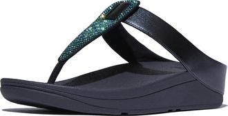 FitFlop Damen Fino Crystal Detail Metallic Toe-Post Sandale, Schillerndes Marineblau, 42 EU
