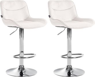 Clp 2er Set Barhocker Vonore Samt I Höhenverstellbar mit Lehne, 360 Grad drehbar I Mit Fußstütze und Metallgestell, Farbe:Creme, Gestell Farbe:Chrom