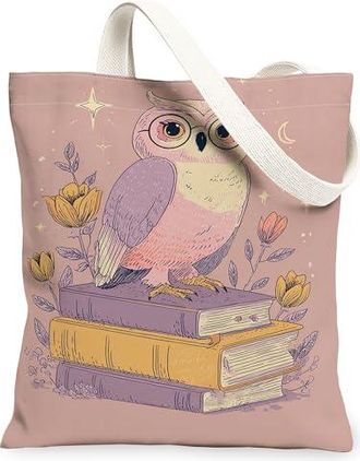 Generic Sacs fourre-tout en toile motif hibou, motif floral artistique, sacs d&eacute;picerie, sacs d&eacute;picerie r&eacute;utilisables, vintage printaniers, l&eacute;gers et lavables,