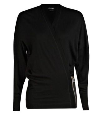 Tom Ford Black Contrasting Panel Silver Zip Cardigan Size S