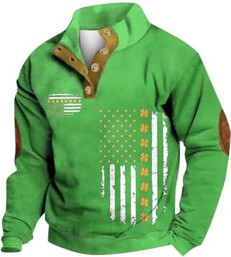 Generic HUIFUAO St Patrick Day Tenues Green Clover Drapeau Irlandais Col Montant Manches Longues Hommes St Patrick Sweat-shirt, Z06 Vert, L