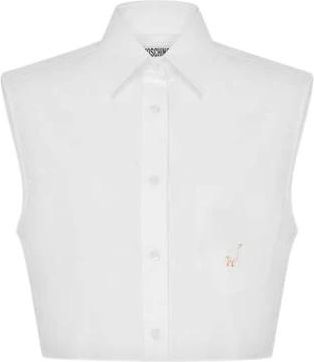 Moschino Femme, Tops, Blanc, Taille: 44 FR Cotton Poplin Crop Shirt Goose