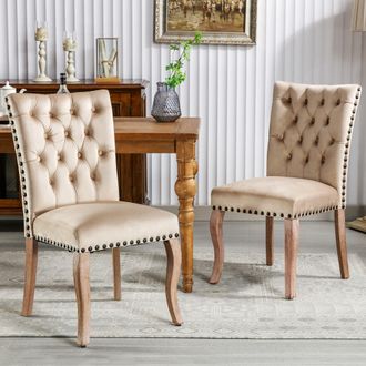 Merax Esszimmerstühle 2er-Set, Küchenstuhl, Polsterstuhl, Dining Chair,bequemer Stuhl aus Samt, Gestell aus Massivholz, Armlehnenstuhl für Esszimmer Wohnzim