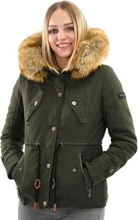 Navahoo Veste dhiver pour femme (XS-XXL) - Ext&eacute;rieur 100 % coton - Int&eacute;rieur en polaire Teddy - Fourrure synth&eacute;tique amovible - Veste chaude pour femme B643, 
