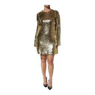 Dolce & Gabbana Goldenes Pailletten Langarm Mini Kleid - - Dresses - Damen - Gelb - S