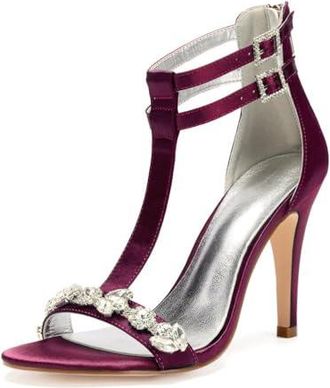 Generic Escarpins Femme Bout Ouvertsandales Chaussures De Mariee Satin&eacute;e Mari&eacute;e Dress F&ecirc;te Bridal Mariage Stylet Sandales 10.5Cm,Burgundy,37 EU