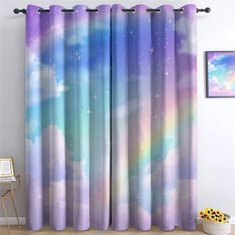 Generic Blickdichte Vorhänge H245 X B150 cm (2Er Pack) Bedruckte Verdunkelungsvorhänge Mit Ösen, Fantasie Regenbogen Wolken Muster Thermo Isoliert Bunt Privat