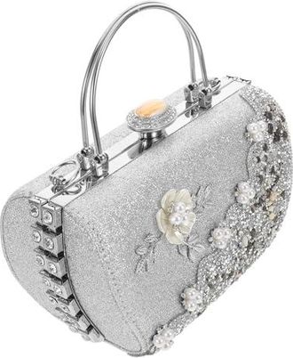 Valiclud Pochette Soirée Perles et Cristaux Argentée Sac à Main Élégant pour Femme Accessoire Chic Mariage Bal Cocktail