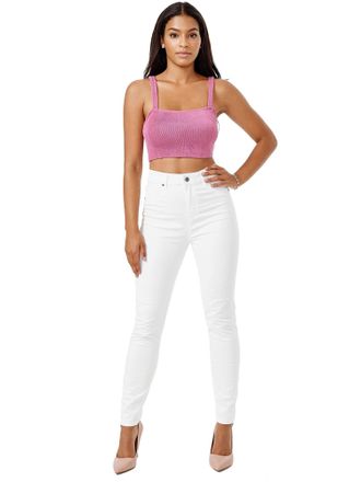 Tazzio Jeans Damen Skinny Fit High Rise Denim Jeanshose Stretch Slim Hose F103 (34, Wei&szlig;)