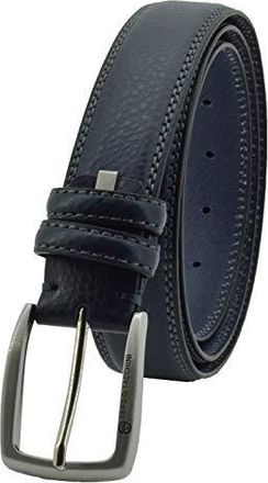 Sergio Tacchini Ceinture pour homme en cuir v&eacute;ritable, Boucle rectangulaire Sans Nickel Bleu deux coutures 120 cm (TG 52-54)