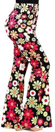 Minetom Femme Taille Haute Pantalon Patte delephant Bootcut Flare Évasé Pants Imprimé Années 70 Carnaval Hippie Disco Costume B Noir L