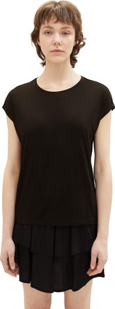 Tom Tailor Damen Loose Fit Basic T-Shirt aus Viskose, deep black, XL