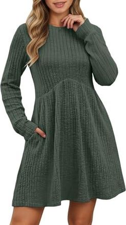 Generic Robes boh&egrave;me 2026 pour femmes, robe unie en tricot polaire irr&eacute;gulier avec jupe &eacute;vas&eacute;e, vert militaire, XXL