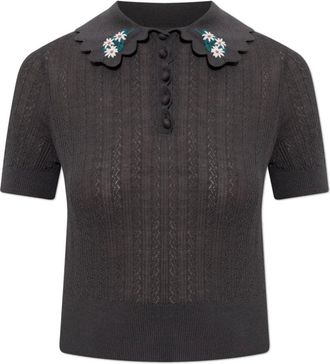 Self Portrait Femme, Pulls, Gris, Taille: 38 FR Pull &agrave; col roul&eacute; avec broderie d&eacute;corative sur le col