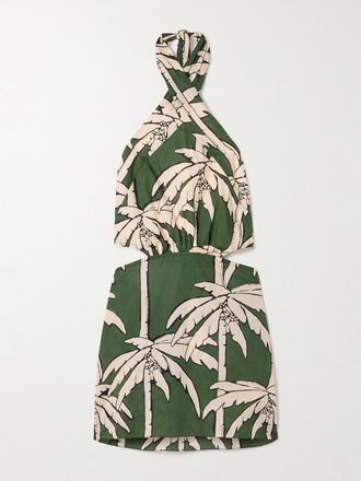 Johanna Ortiz Heart Pirate Neckholder-minikleid Aus Bedrucktem Voile Mit Cut-out - Gr&uuml;n