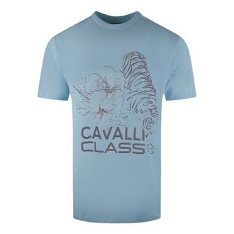 Cavalli Blumentiger-Design Hellblaues T-Shirt