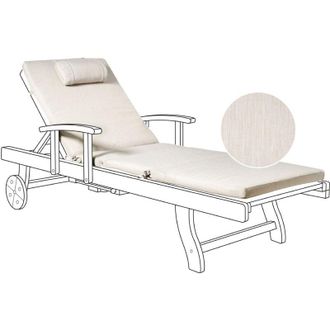 Beliani Auflage f&uuml;r Gartenliege Hellbeige Stoff 189x58x5 cm UV-Best&auml;ndig Modernes Design Liegenauflage mit Kissen und Befestigungsb&auml;ndern