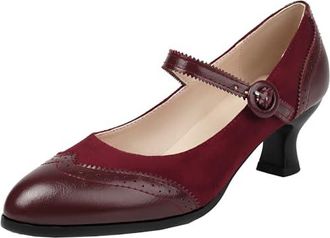 Smilice Mary Jane Chaussures rétro à talon bloc pour femme avec boucle, rouge, 44 EU