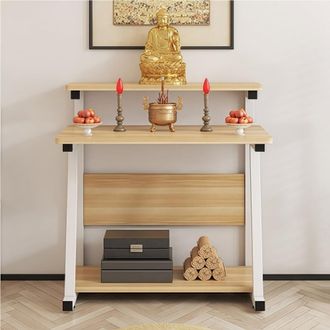 Generic Pooja-Tisch, moderner buddhistischer Altartisch f&uuml;r Meditation und Gebet, doppelst&ouml;ckiger Pooja-Schrank mit Stauraum f&uuml;r Wohnzimmer oder Hausaltar