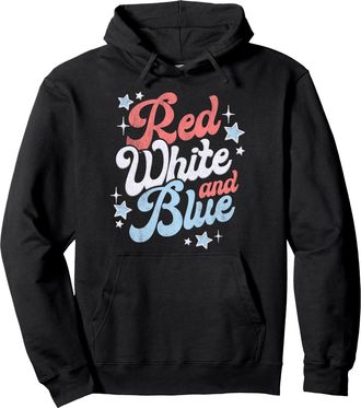 Trendy Apparel 4th of July Red White & Blue Sparkling Stars Pullover Hoodie