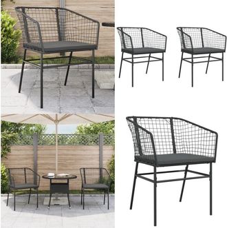 vidaXL Gartenst&uuml;hle 2 Stk. mit Kissen Schwarz Poly Rattan - Gartenst&uuml;hle - Polyethylen Outdoor Furniture - Gartenm&ouml;bel - Rattan Gartenm&ouml;bel - Balkonm&ouml;bel