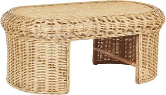 Beliani Garten Beistelltisch Naturfarben Rattan Geflochten Oval 96 x 60 cm Boho M&ouml;bel Outdoor Indoor Garten Terrasse Ausstattung Gartentisch