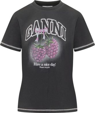 Ganni Femme, Tops, Noir, Taille: 40 FR Raspberry Basic Cotton Tee