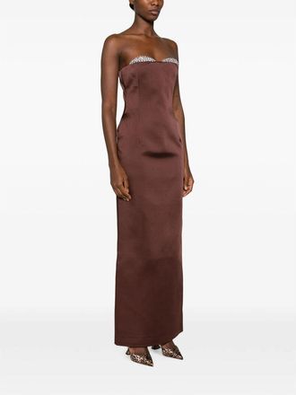 New Arrivals Crystal-Embellished Satin Evening Dress - Brown