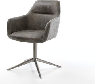 DELIFE Drehstuhl Pejo-Flex Mikrofaser Grau Antik Fußkreuz Graphit 360° drehbar Wippfunktion Taschenfederkern, Esszimmerstühle