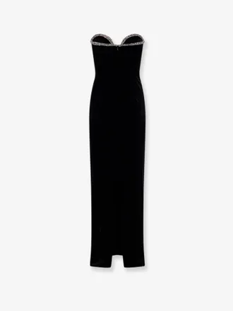 Self Portrait Womens Velvet Long Dress With Rhinestone Trim Black Polyester