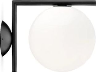 FLOS Wandleuchte IC Lights Ceiling/Wall 1 aus Messing Chromstahl und Opalglas in der Farbe Black 60W, Maße: Halterung: 28cm x 11cm, Kugeldurchmesser: 20cm,