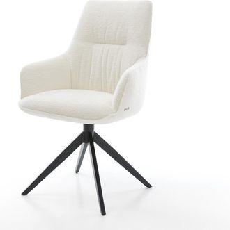 DELIFE Drehstuhl Zelia-Flex mit Armlehnen Boucl&eacute; Soft Beige Kreuzgestell breit Schwarz 360&deg; drehbar Wippfunktion Taschenfederkern, Esszimmerst&uuml;hle