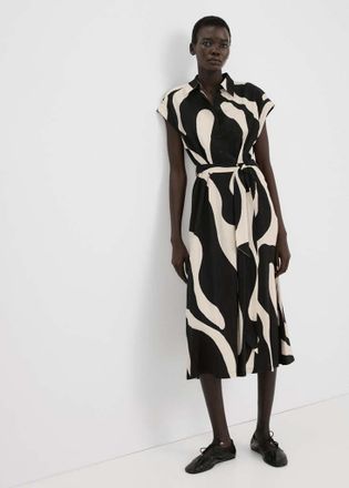 Mango Robe chemise longue imprim&eacute;e noir - Femme - XXS - MANGO