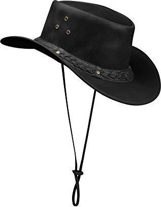 TruClothing Chapeau Unisexe Style Western Cowboy Australien Outback Cheval Classique Cuir véritable - Noir XXL