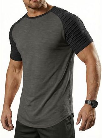 Coofandy T-Shirt &agrave; Manches Courtes pour Homme Col Rond Shirt Raglan Long Sport Shirts Course Pied S&eacute;chage Rapide Noir/Gris XXL