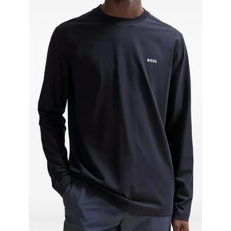 HUGO BOSS Cotton-Blend Crew Neck Sweater - Navy