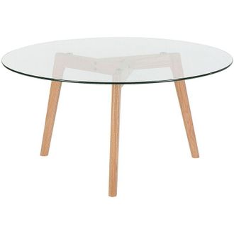 Beliani Beliani - Table Basse Ronde en Verre Tremp&eacute; Solide et Bois Clair 90 cm de Diam&egrave;tre Minnesota
