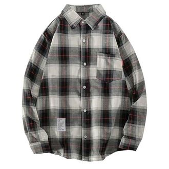 Generic Chemise boutonn&eacute;e &agrave; carreaux pour homme, manches longues, coupe ample, confortable, l&eacute;g&egrave;re, classique et respirante, haut basique essentiel, haut doux