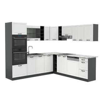 Vicco Eckk&uuml;che R-Line, Wei&szlig; Landhaus/Anthrazit, 237 x 247 cm, AP Marmor