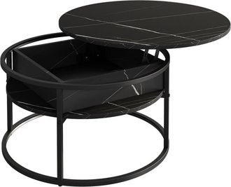 Vicco Couchtisch Marlo, Schwarz/Marmor-Wei&szlig;, 77 x 77 cm, Vicco