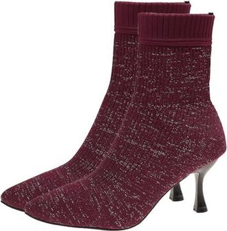 Generic Bottines Chelsea en tricot extensible &agrave; bout pointu confortables et respirantes pour femme - Pour lautomne et lhiver, bordeaux, 38.5 EU