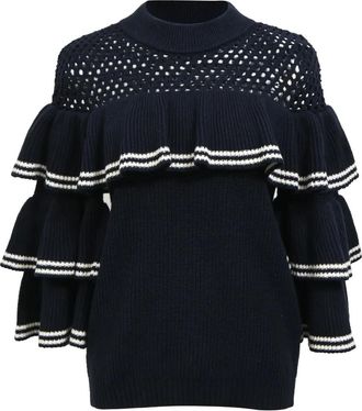 Self Portrait Pullover mit R&uuml;schen - Blau