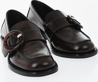 Prada Brushed leather loafers with front buckle Prada