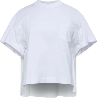 sacai Femme, Tops, Blanc, Taille: 42 FR Light Weight Denim x Cotton Jersey T-Shirt