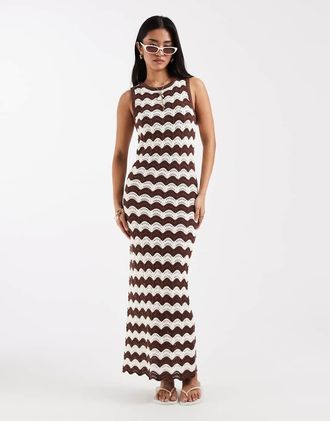 New Look Robe longue en maille &agrave; rayures ondoyantes - Marron-Brown